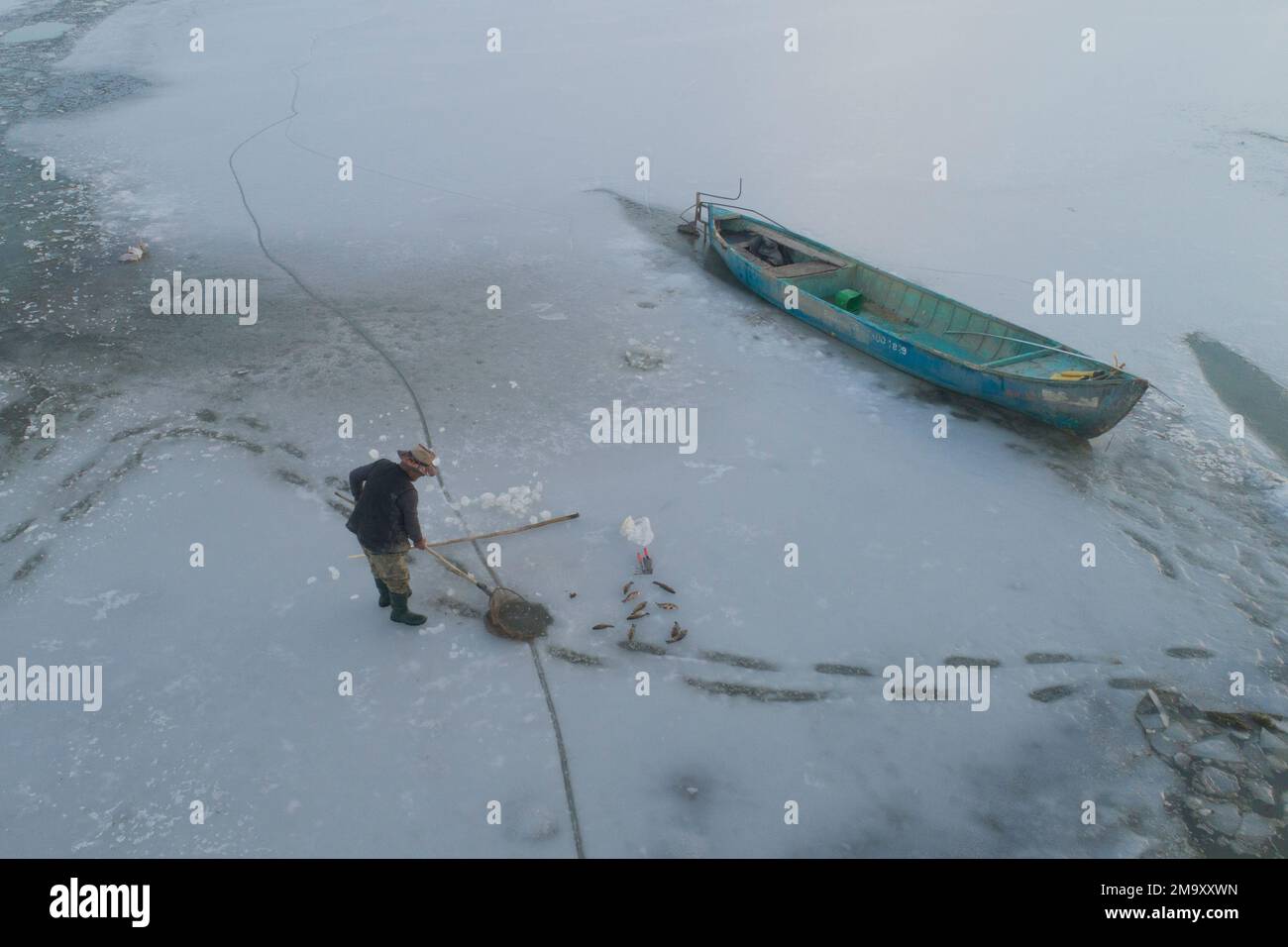 Cracking Ice Expedition Boat Exploration on a Shattered Ice Sheet Stock ...