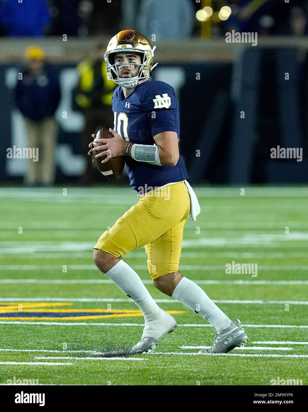 Notre Dame quarterback Drew Pyne looks to pass during an NCAA college ...