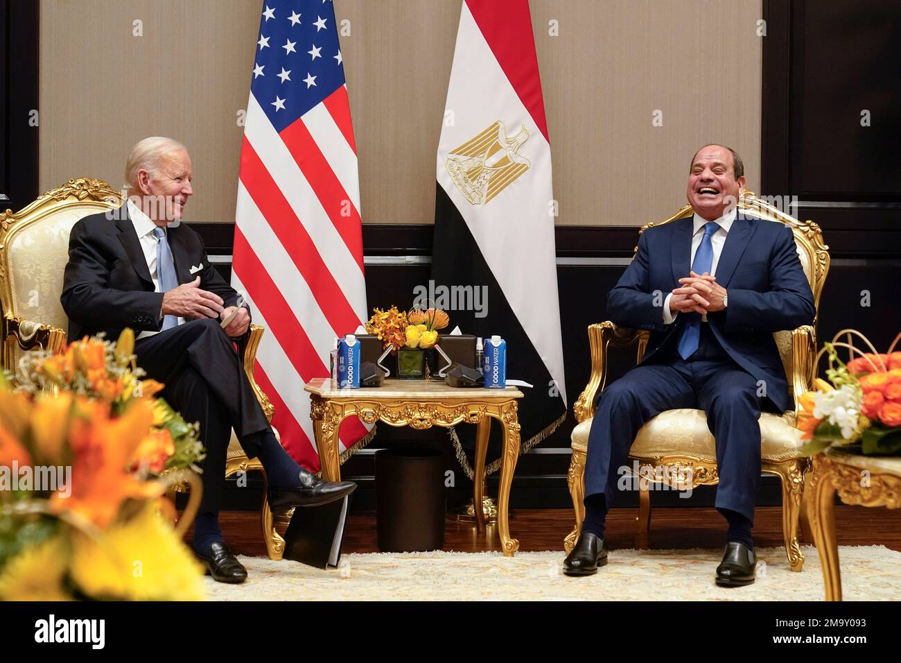 Egyptian President Abdel Fattah el-Sisi laughs as he meets with ...