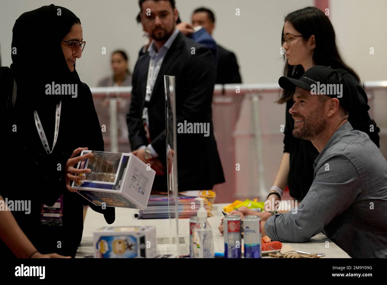 Australian actor Chris Hemsworth talks to one of his fans during an ...