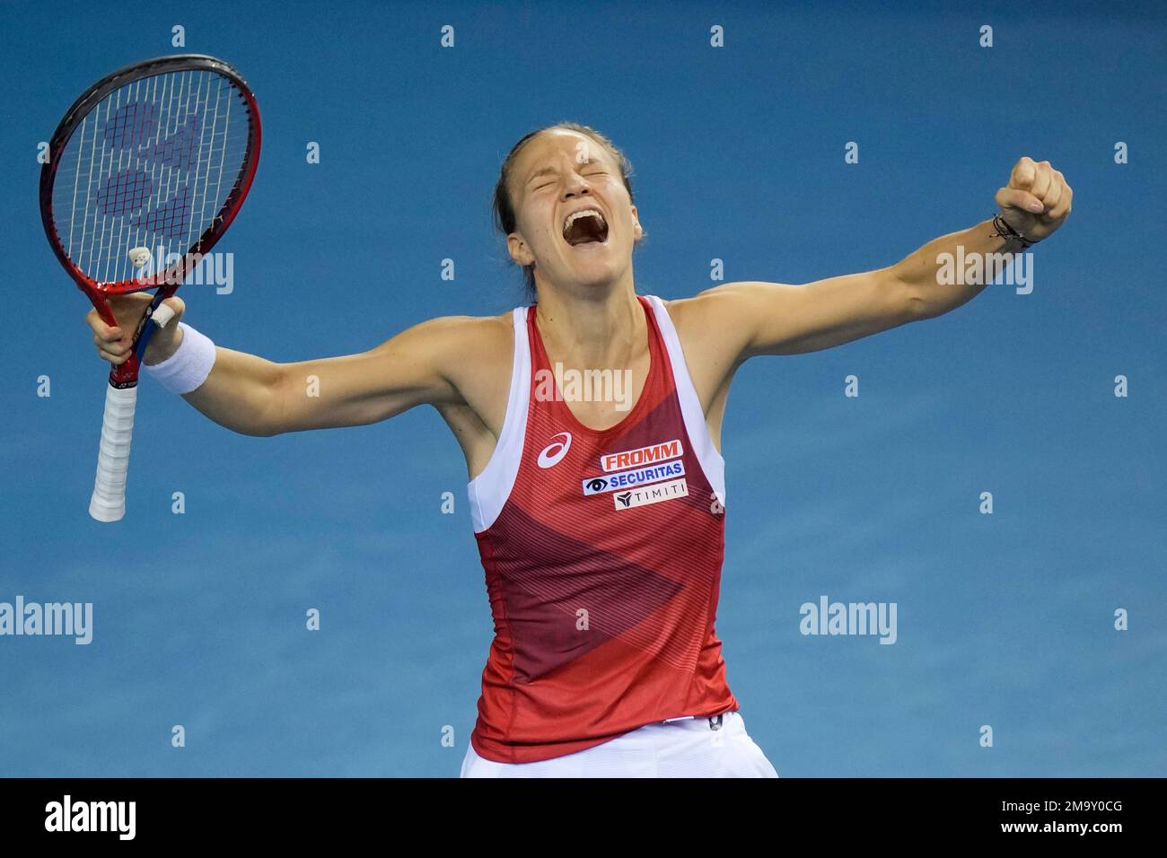 Switzerland's Viktorija Golubic celebrates after defeating Canada's ...