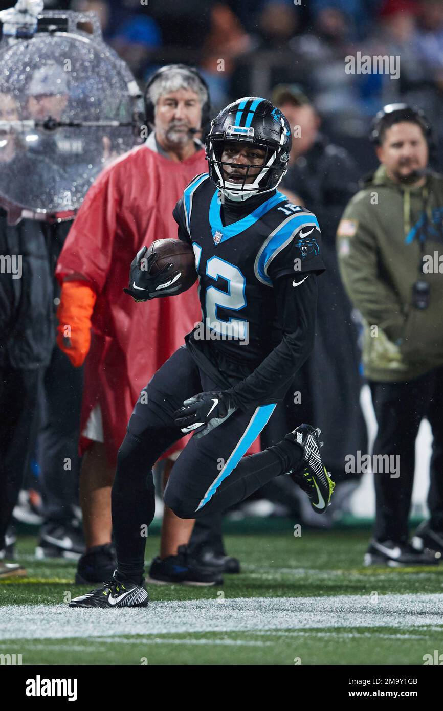Carolina Panthers wide receiver Shi Smith (12) steps out of bounds ...
