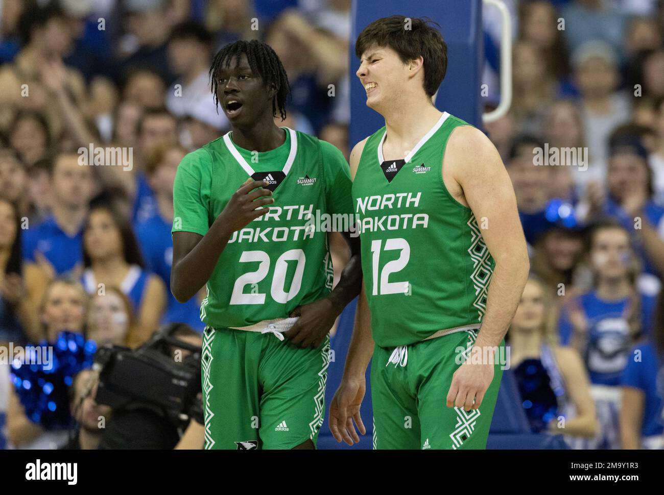 North Dakota's Brian Mathews (12) reacts after being called for a foul ...
