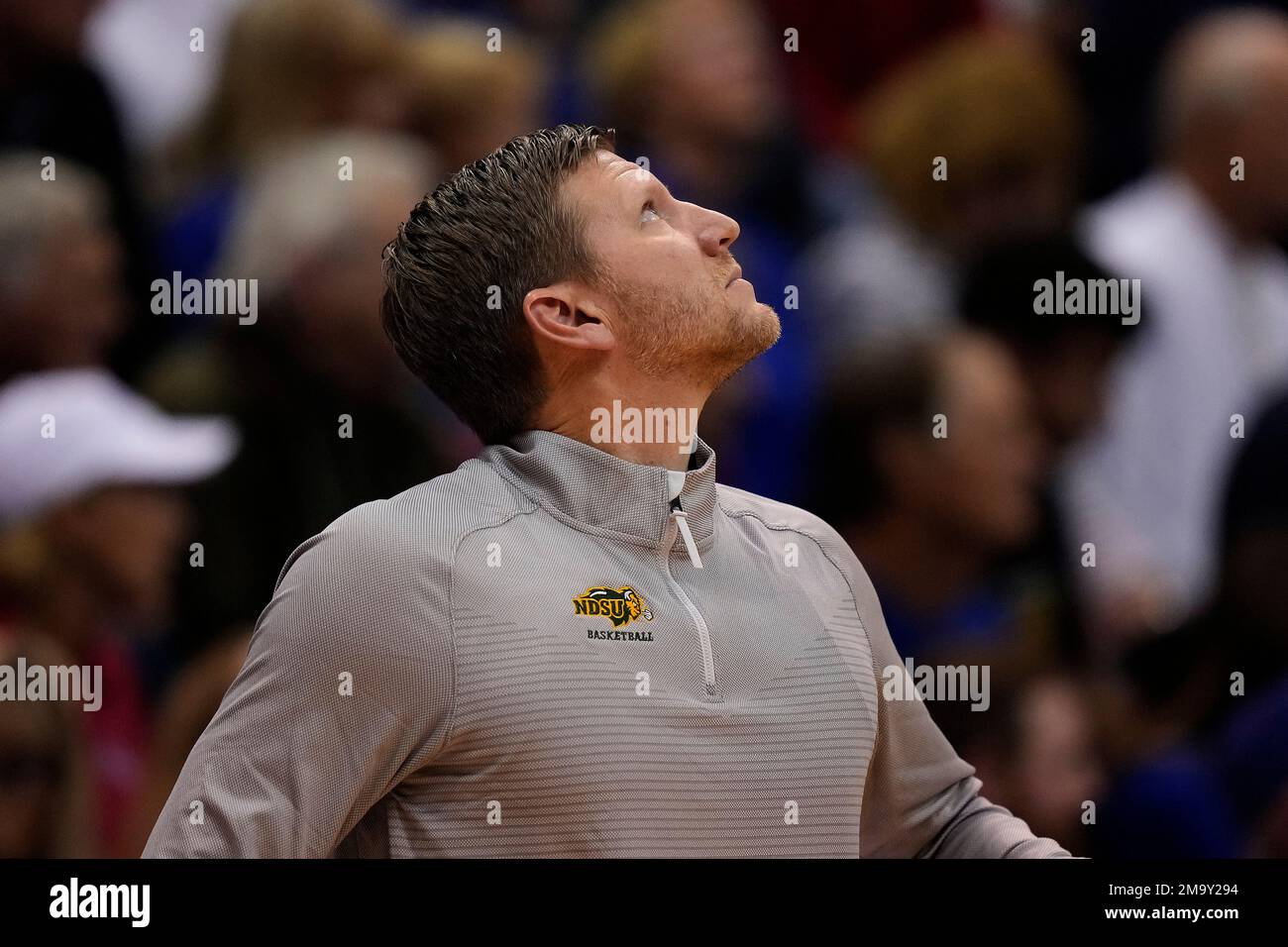 North Dakota State head coach David Richman looks at the scoreboard ...