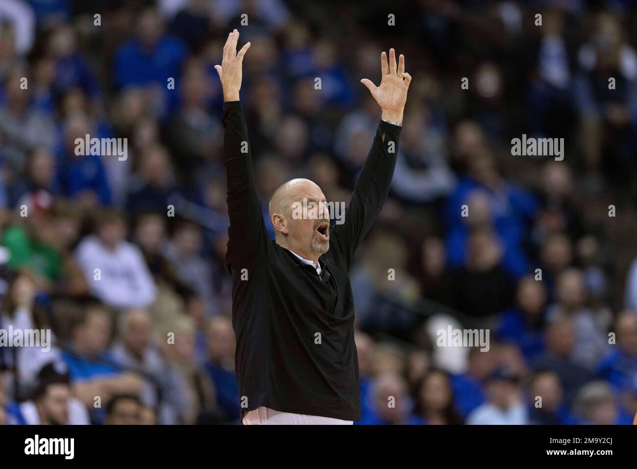 North Dakota coach Paul Sather yells to the team during the first half ...