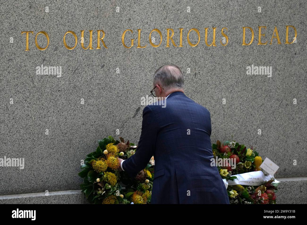 Australian Prime Minister Anthony Albanese lays a wreath at the ...