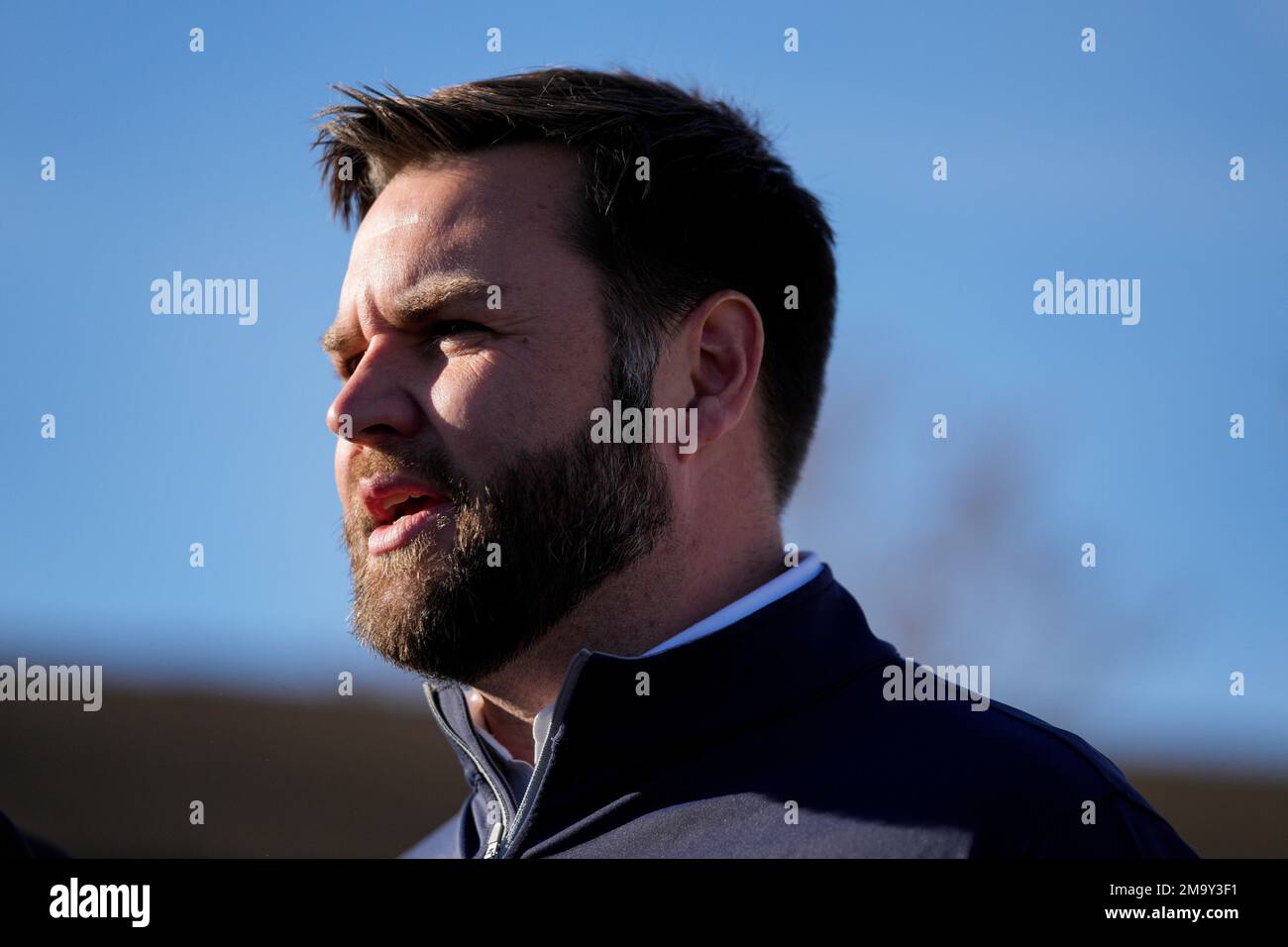 Ohio Senate candidate JD Vance speaks with reporters outside of a ...