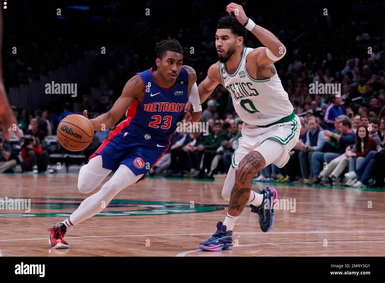 Detroit Pistons guard Jaden Ivey (23) drives during an NBA basketball ...
