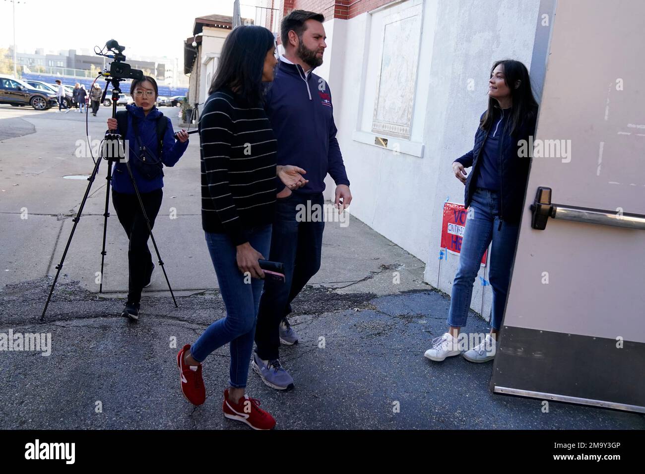 Ohio Senate candidate JD Vance, center, and his wife Usha arrive at a ...