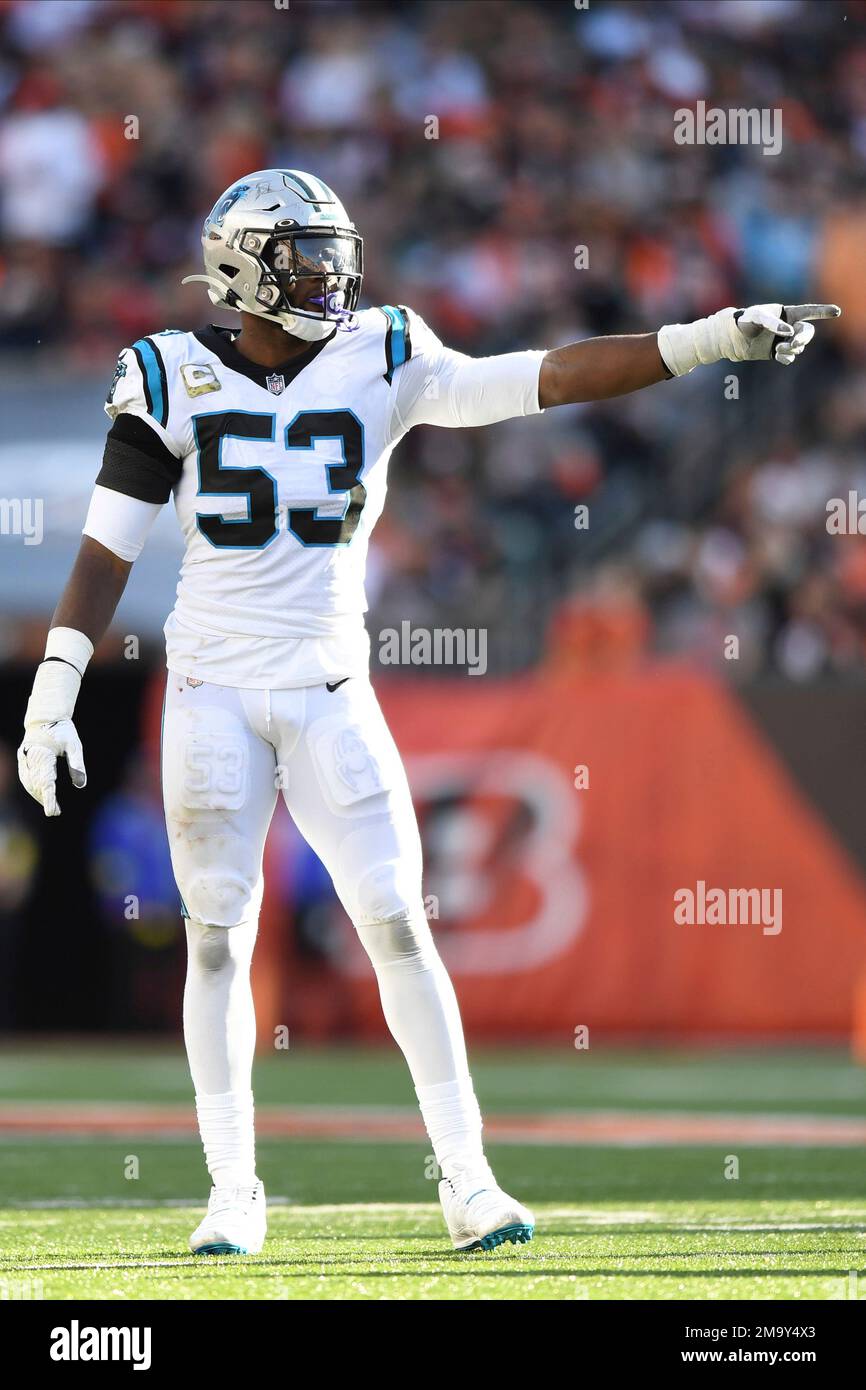 Carolina Panthers defensive end Brian Burns (53) reacts during an NFL ...