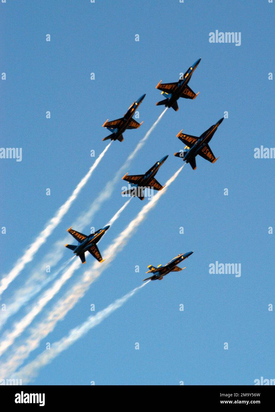 Six US Navy (USN) Blue Angels F/A-18C Hornet aerial demonstration team ...