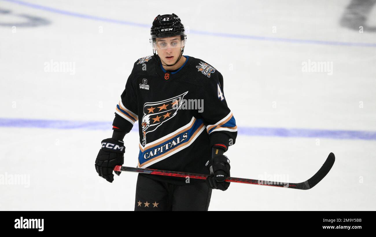 Washington Capitals defenseman Martin Fehervary (42) warms up before an ...
