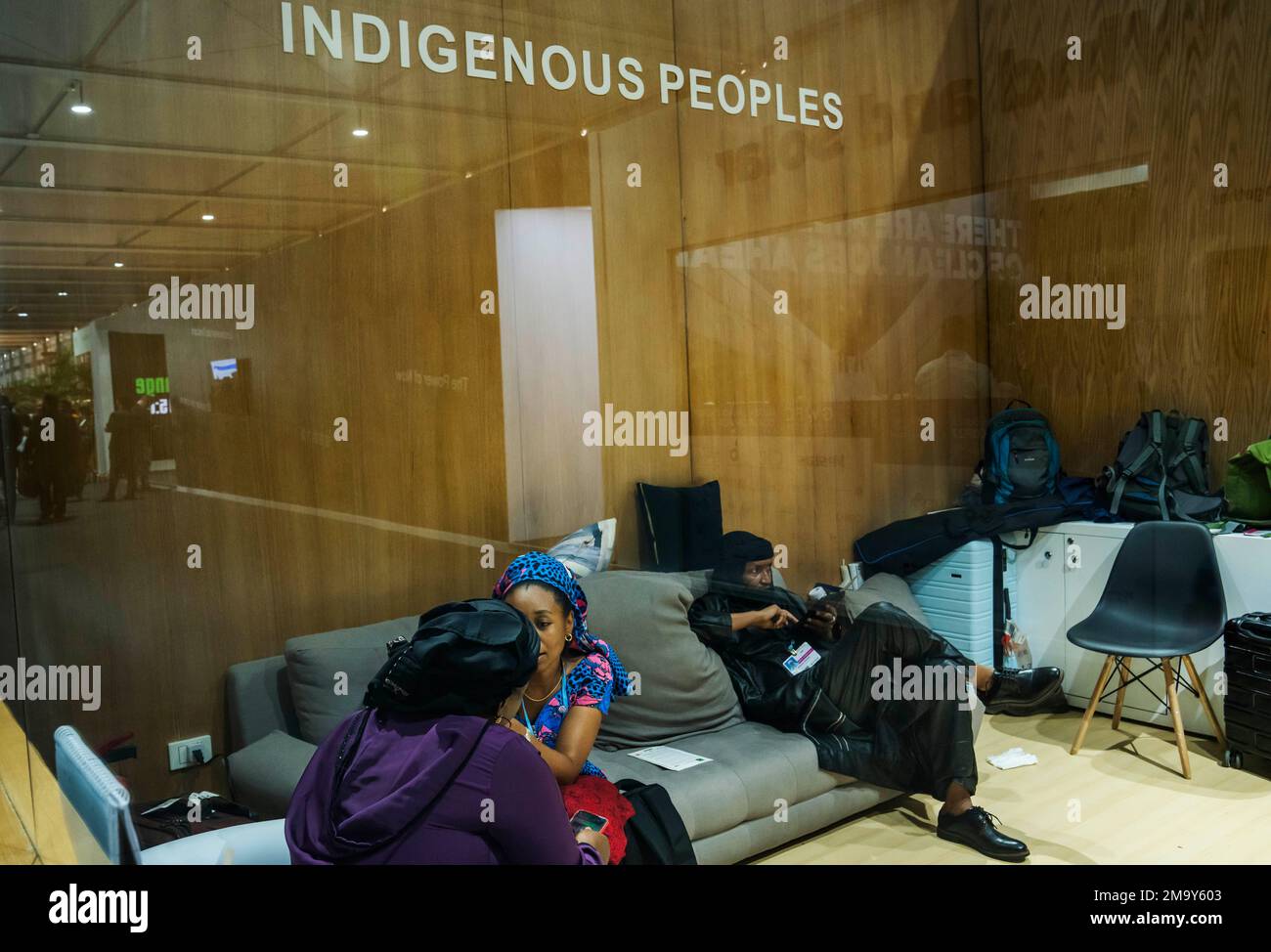 People rest inside the Indigenous Peoples Pavilion, during the COP27 U ...