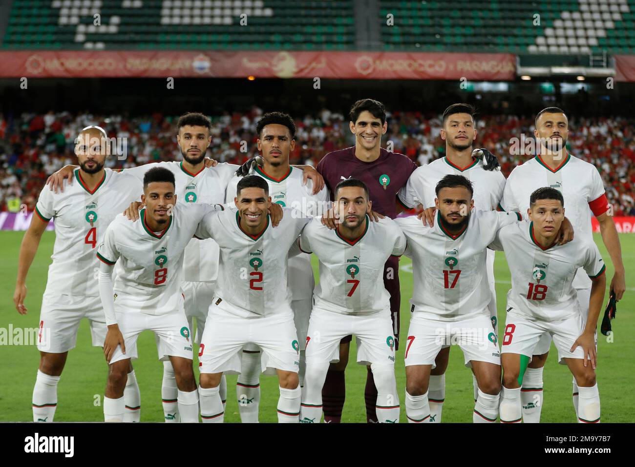 The Moroccan national soccer team players pose for photos before the ...