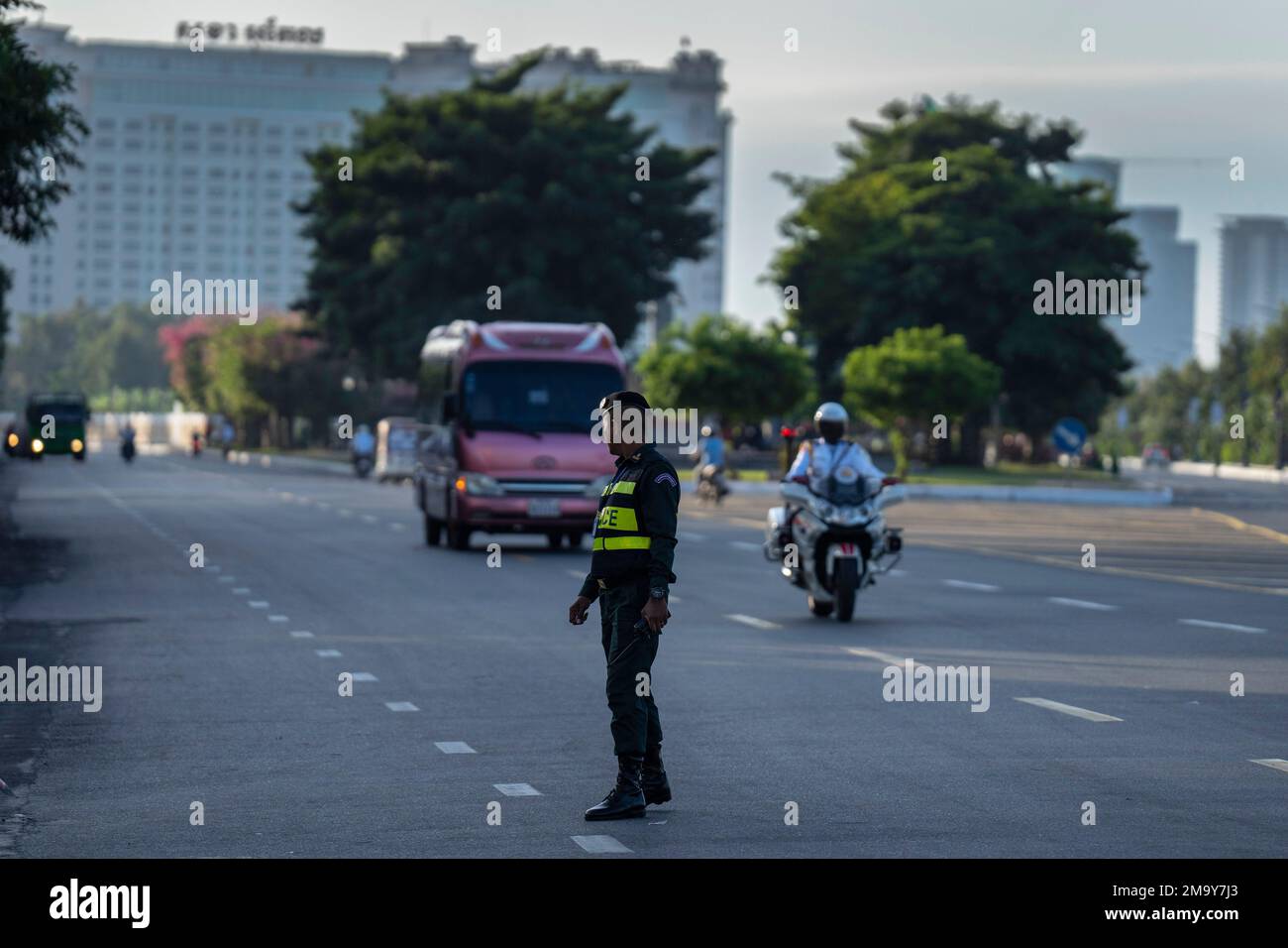 A security person stands on a road to pass the VIP movements near the ...