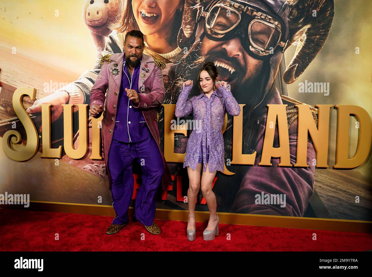 Jason Momoa, left, and Marlow Barkley, cast members in "Slumberland ...