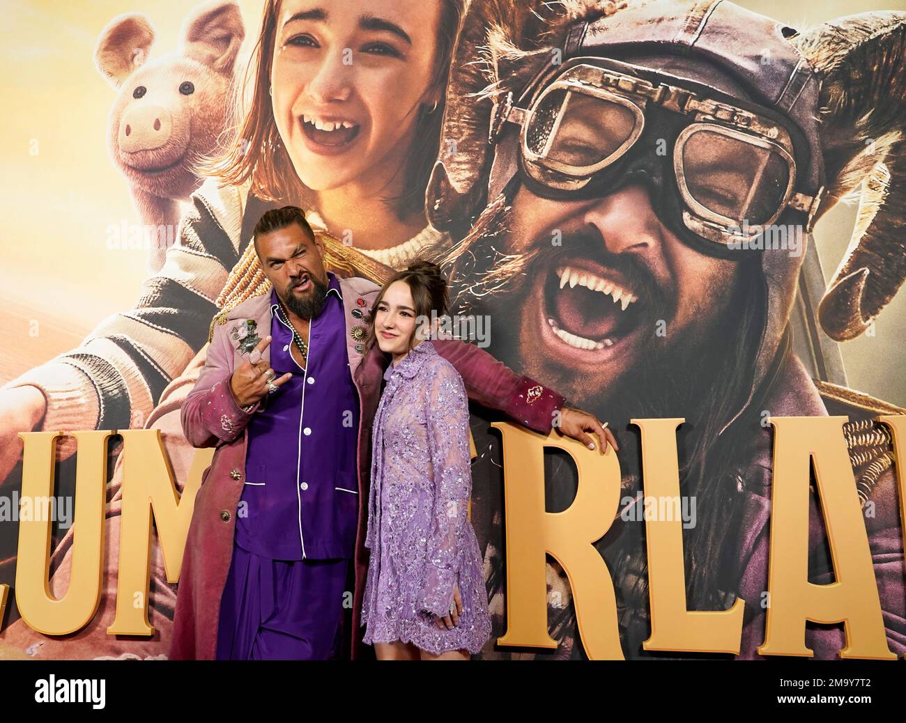 Jason Momoa, left, and Marlow Barkley, cast members in "Slumberland ...