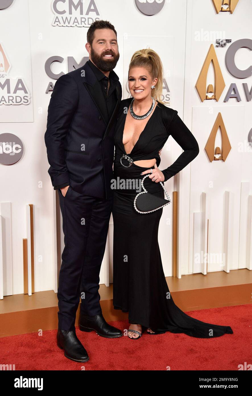 Jordan Davis, left, and Kristen O'Connor arrive at the 56th Annual CMA ...