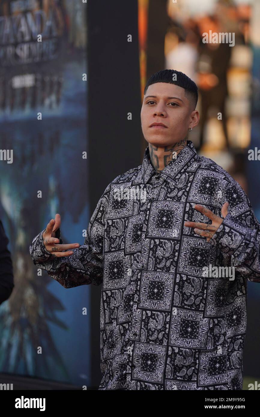 Rapper Santa Fe Klan poses on the red carpet at the premiere of Black ...