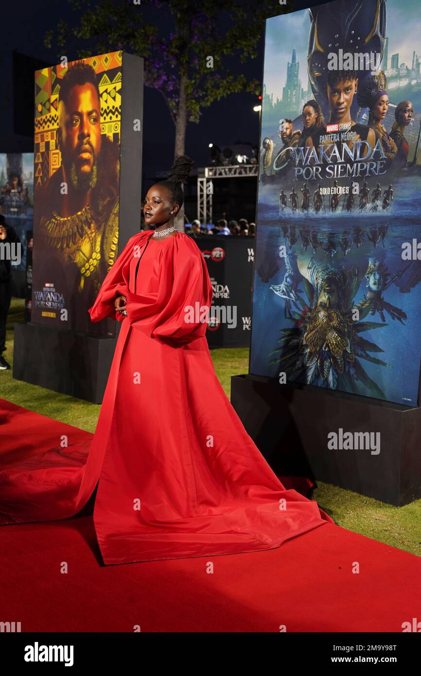 Actor Lupita Nyongo poses on the red carpet at the premiere of Black ...