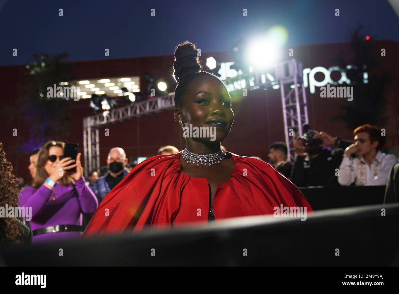 Actor Lupita Nyongo poses on the red carpet at the premiere of Black ...