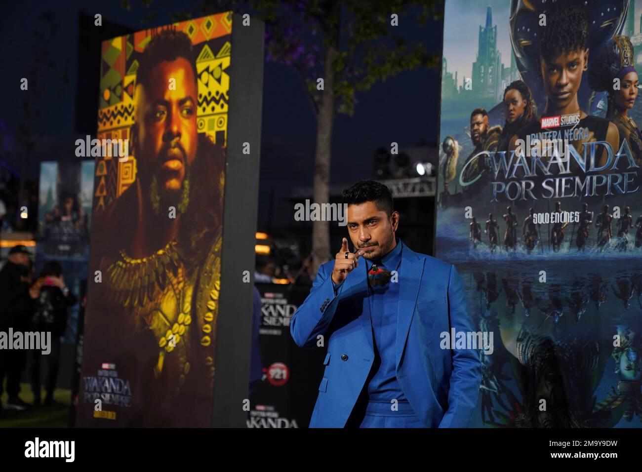 Actor Tenoch Huerta poses on the red carpet at the premiere of Black ...
