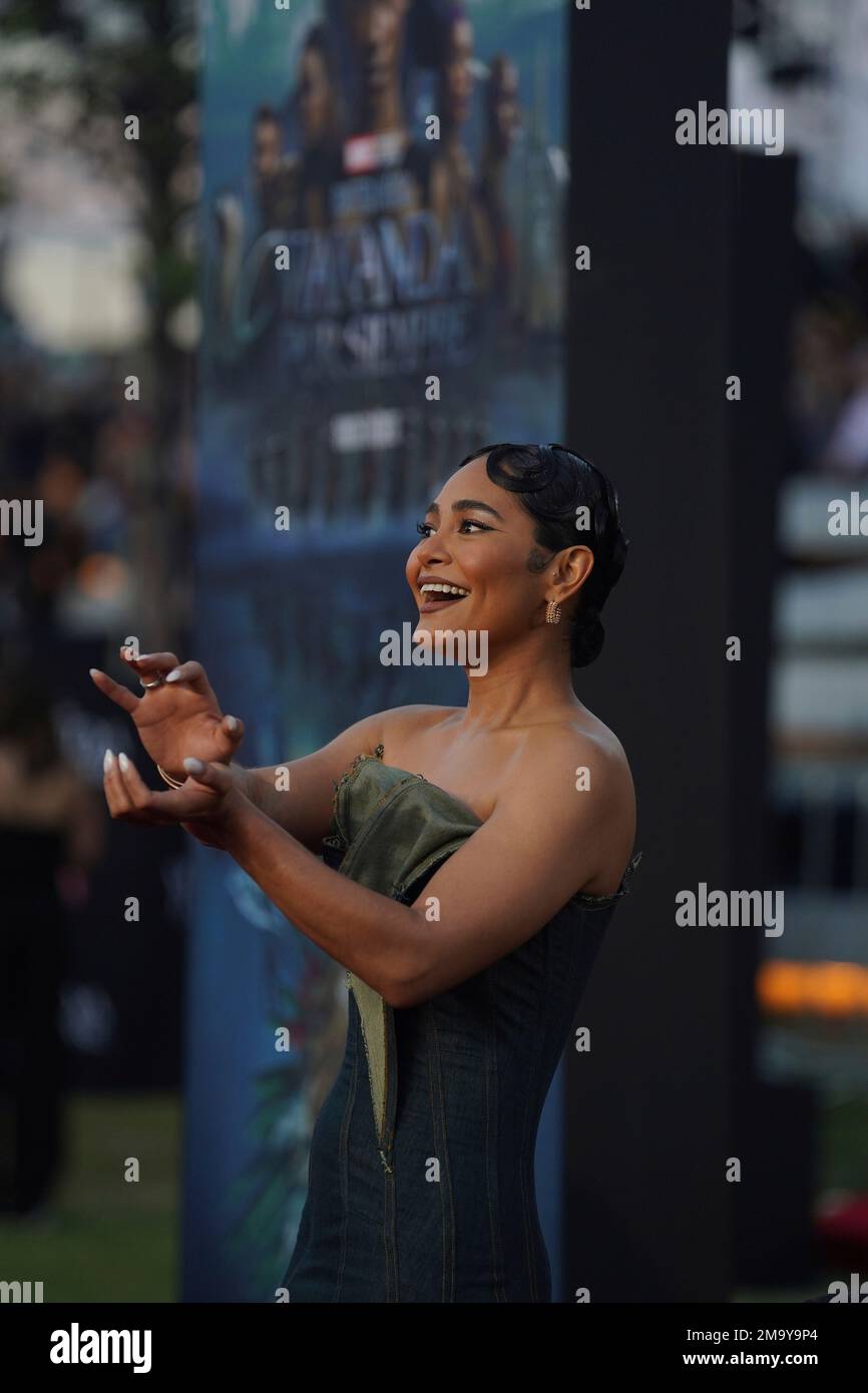 Mabel Cadena poses on the red carpet at the premiere of Black Panther ...