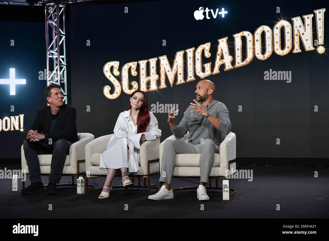 Cinco Paul, from left, Dove Cameron and Keegan-Michael Key participate ...
