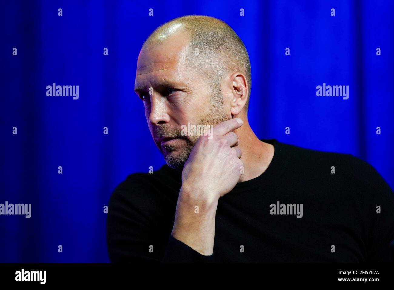 United States men's national team soccer coach Gregg Berhalter listens ...