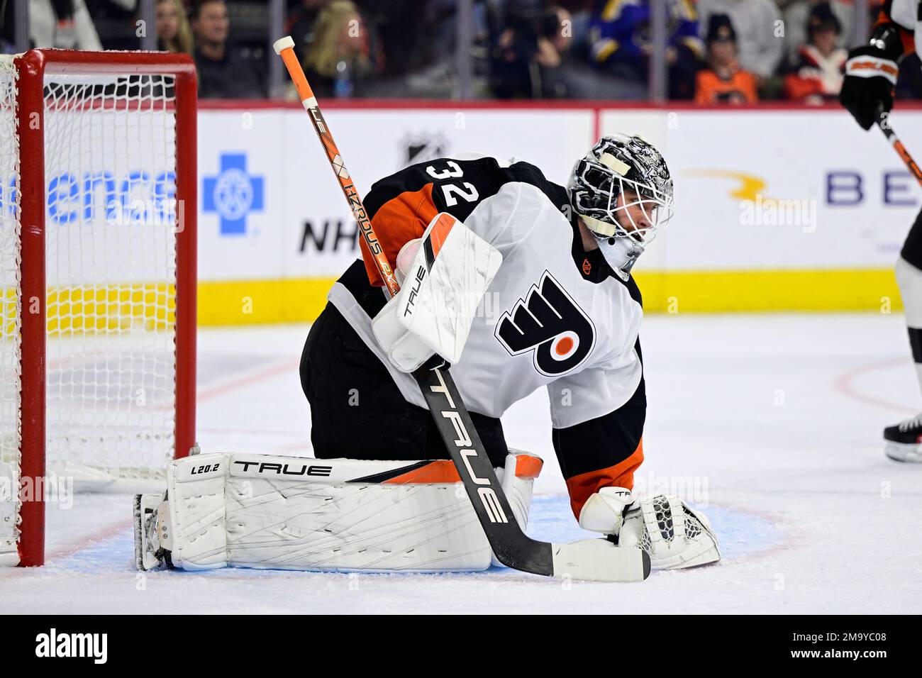 Philadelphia Flyers goaltender Felix Sandstrom in action during an NHL ...
