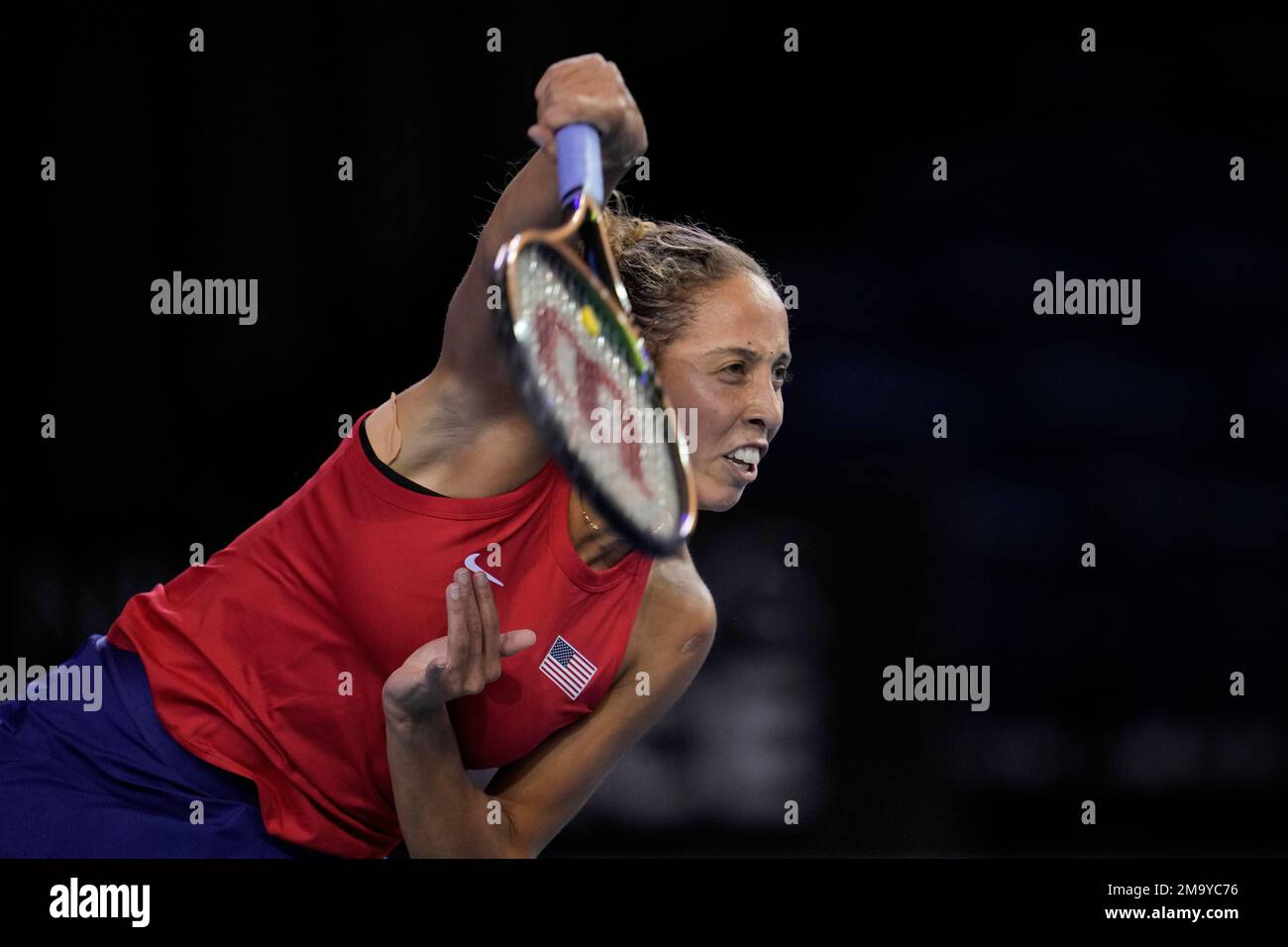 Madison Keys of the USA serves a ball during a match against Magda ...
