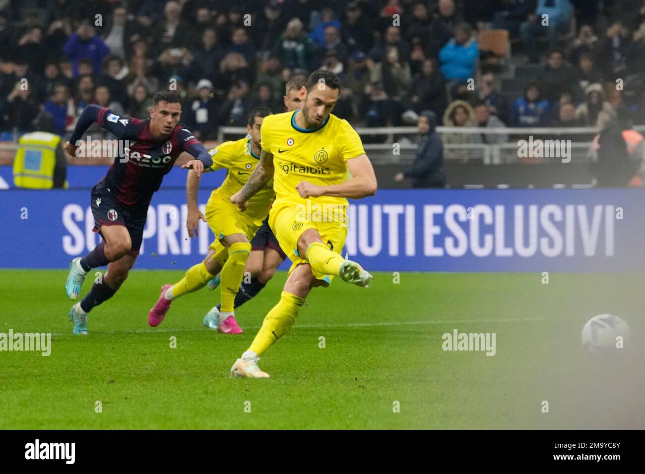 Inter Milans Hakan Calhanoglu Scores On A Penaty Kick His Sides 5th