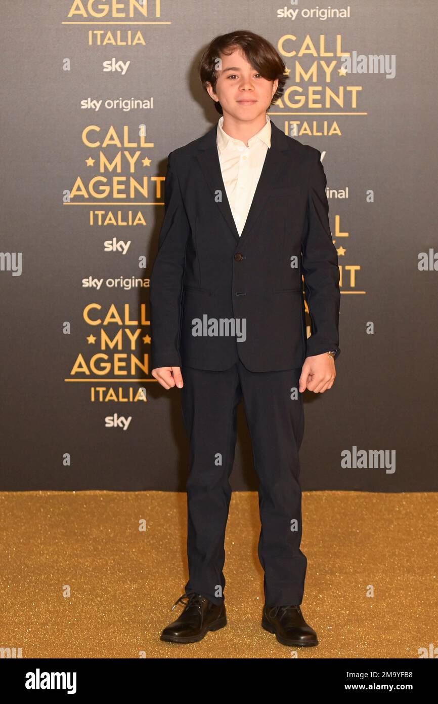 Federico Ielapi attends at the gold carpet of the premiere of Sky ...
