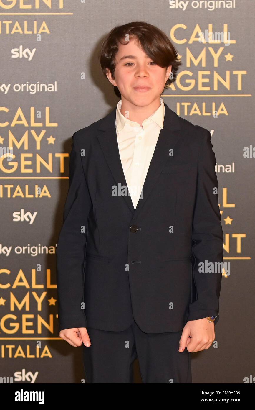 Federico Ielapi attends at the gold carpet of the premiere of Sky ...