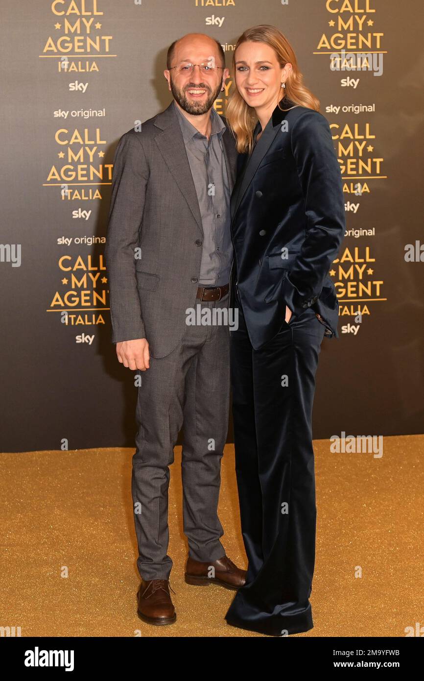 Gianni Daddario (L) and Sara Drago (R) attend at the gold carpet of the ...