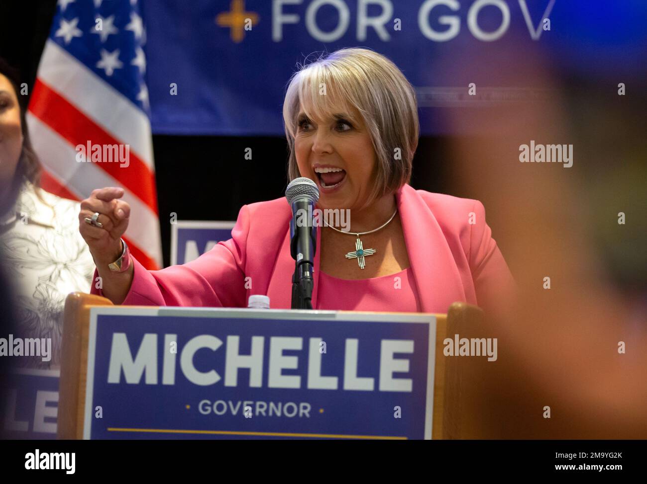 Reelected New Mexico Gov. Michelle Lujan Grisham speaks to supporters ...