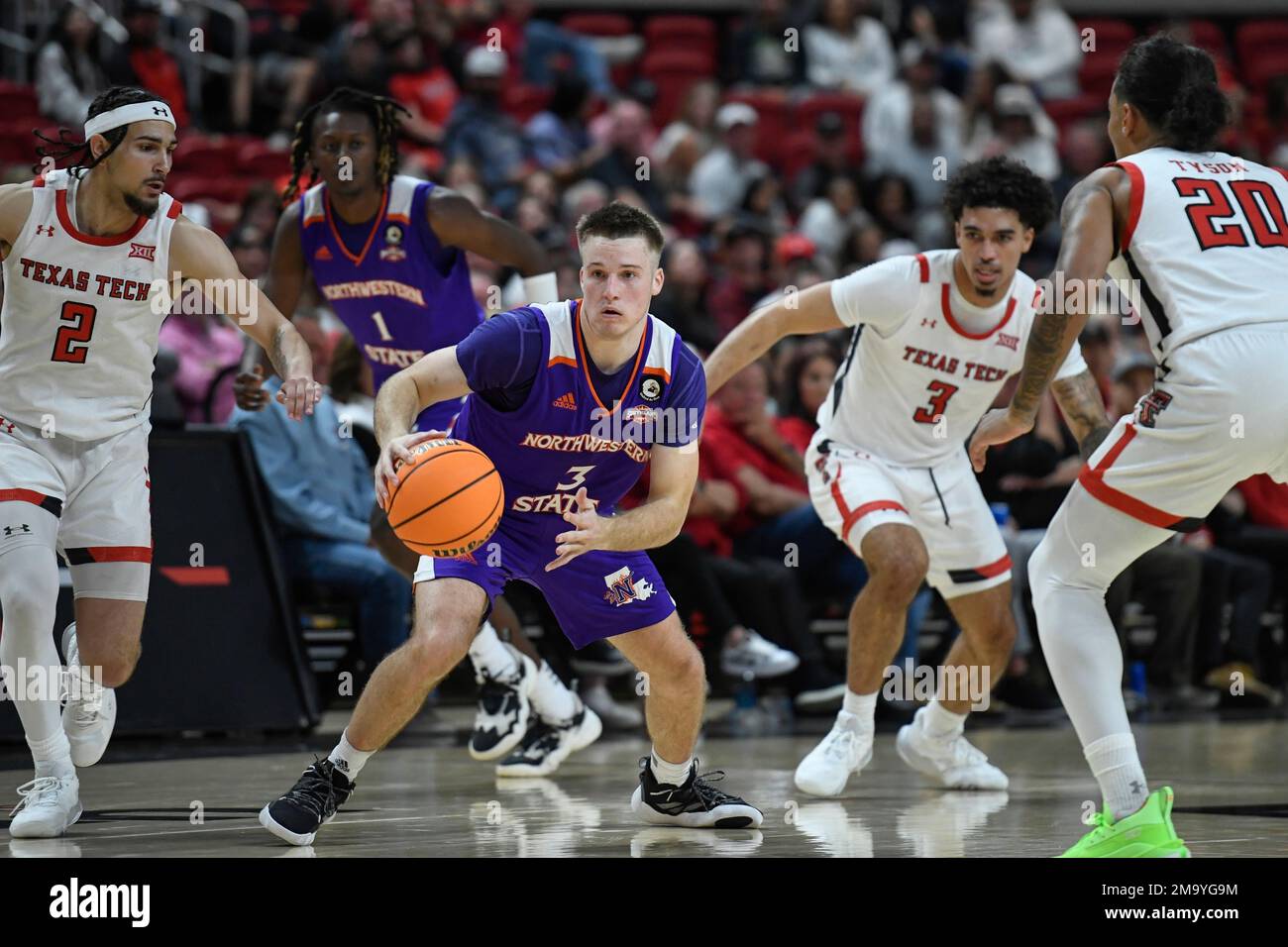 Northwestern State guard Isaac Haney (3) controls the ball against ...