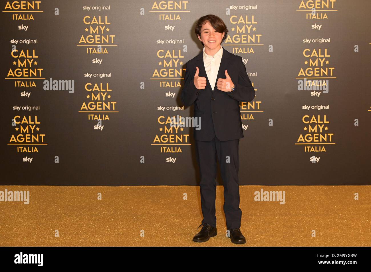 Federico Ielapi attends at the gold carpet of the premiere of Sky ...
