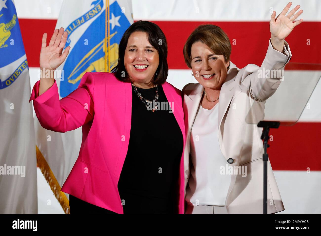 Massachusetts Gov.-elect Maura Healey, right, and Lt. Gov.-elect Kim ...
