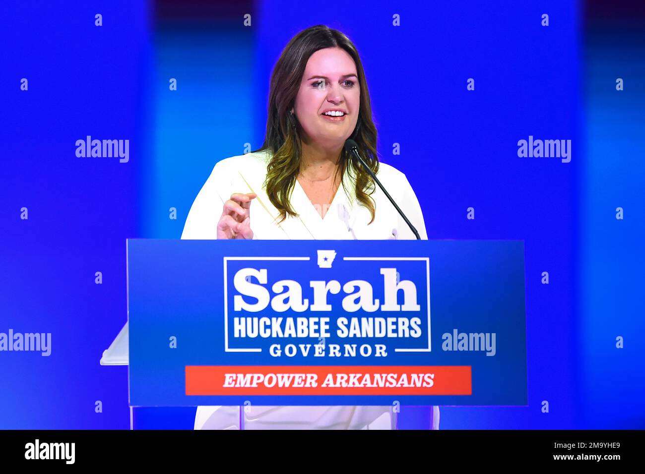 Arkansas Gov.-elect Sarah Huckabee Sanders speaks during her election ...