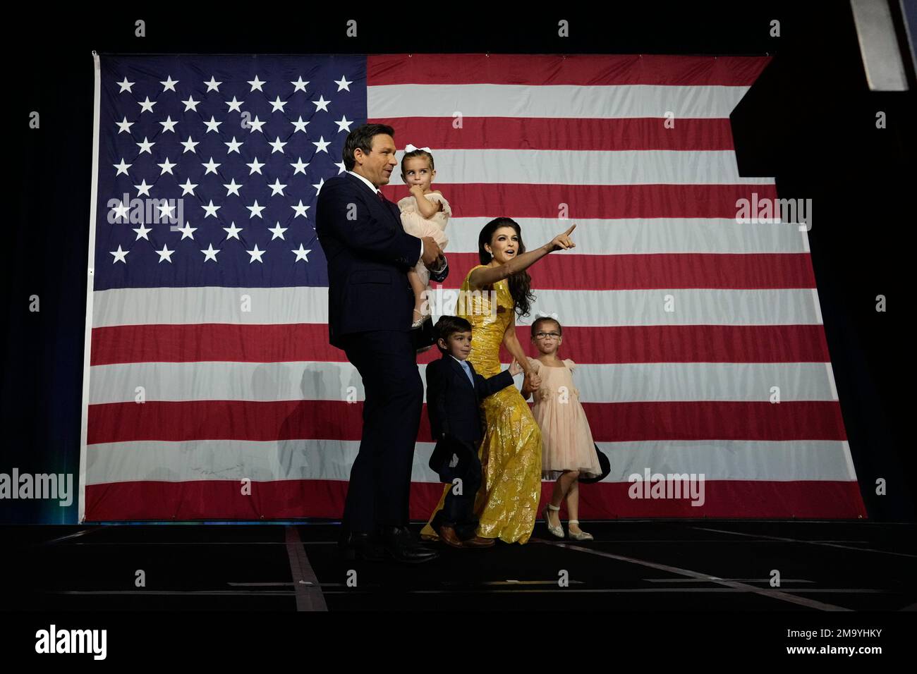 Incumbent Florida Republican Gov. Ron DeSantis, his wife Casey, and their children arrive on ...