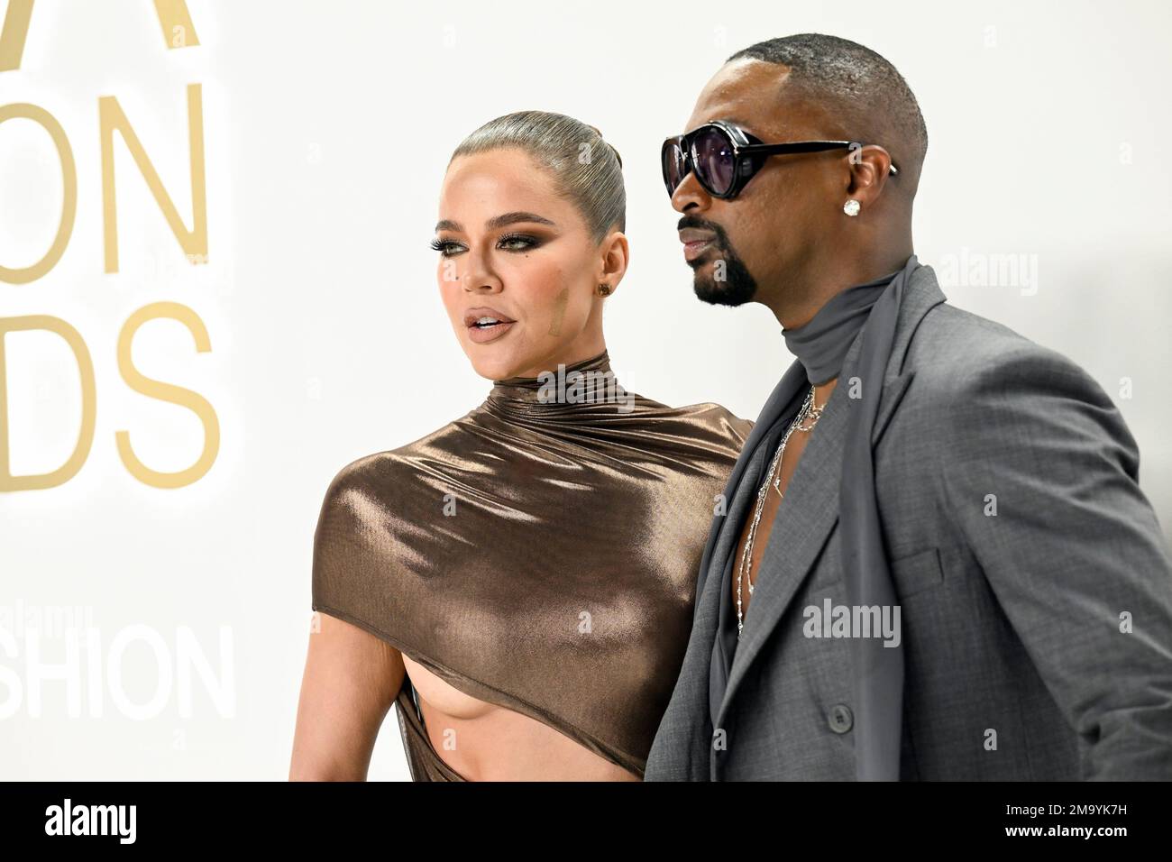 Khloe Kardashian, left, and Laquan Smith attend the CFDA Fashion Awards ...