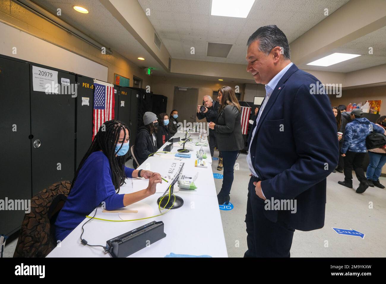 California State Sen. Alex Padilla and his wife Angela check in to cast ...