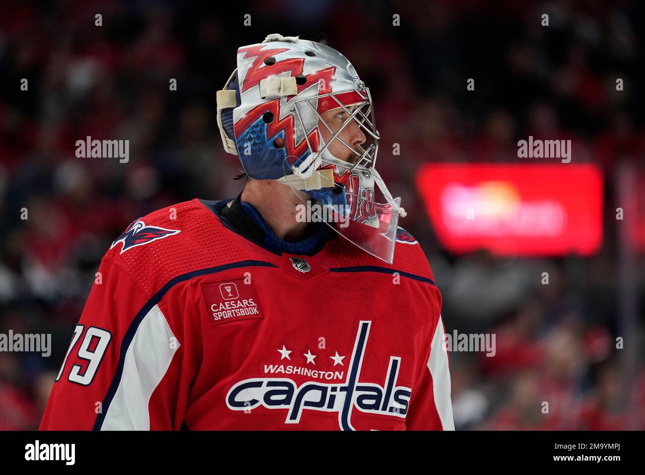 Washington Capitals goaltender Charlie Lindgren skates in the second ...
