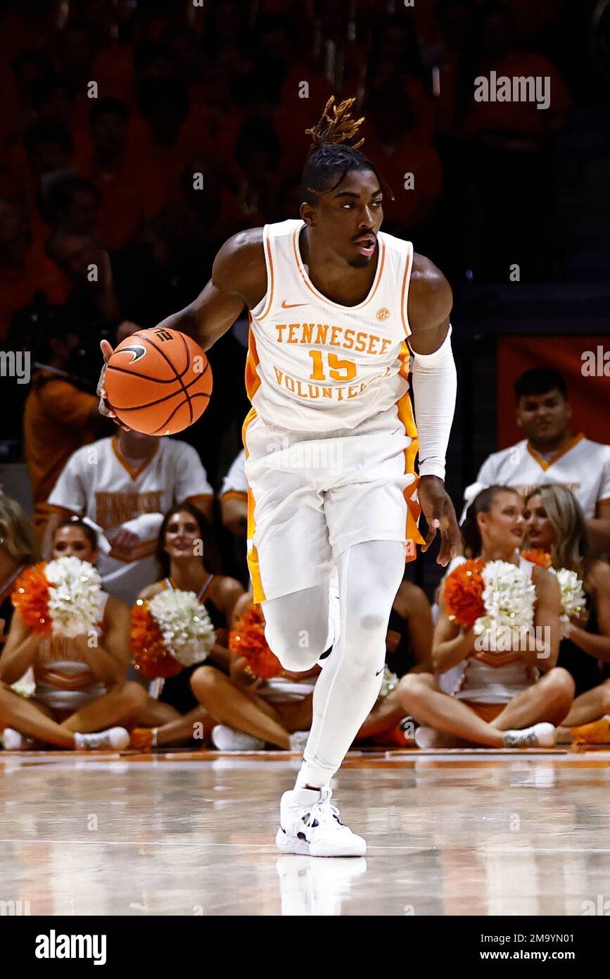 Tennessee guard Jahmai Mashack (15) dribbles up court during the first ...