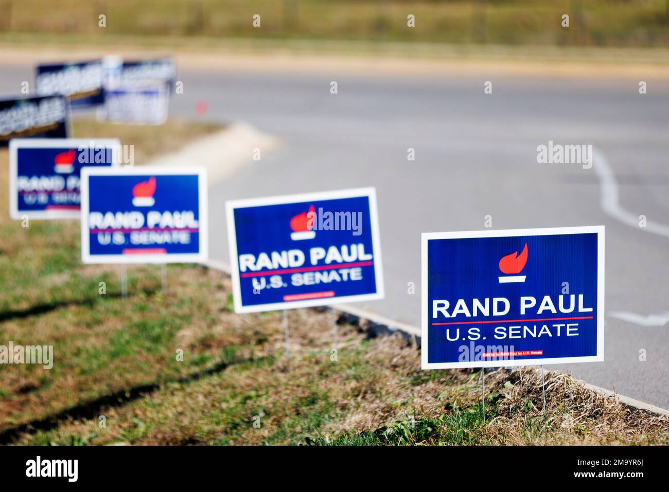 Signs supporting Rand Paul sit outside of Cumberland Trace Elementary ...