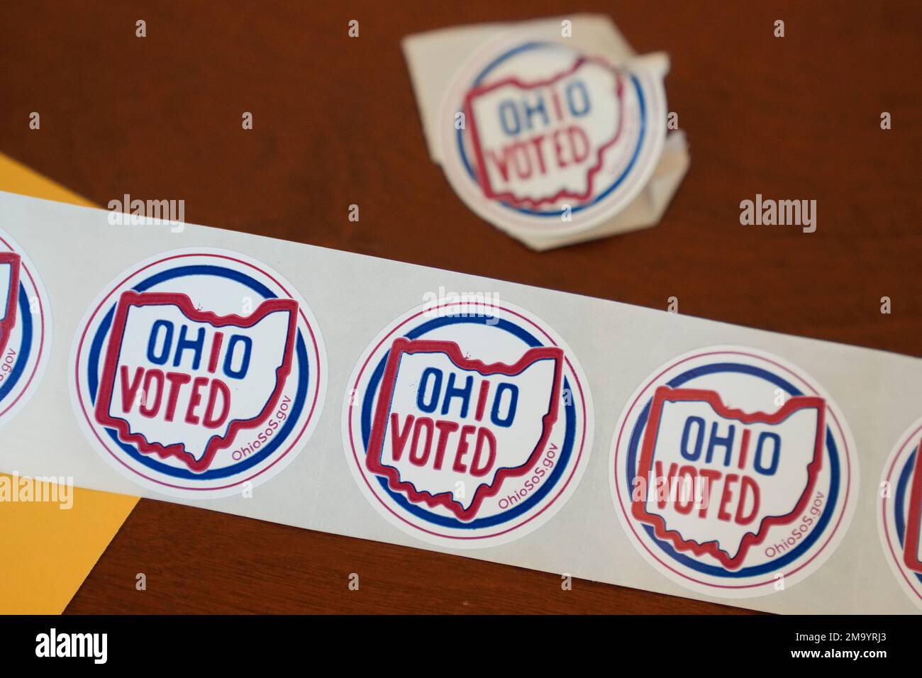 "Ohio Voted" stickers await voters after they cast their ballots at the ...