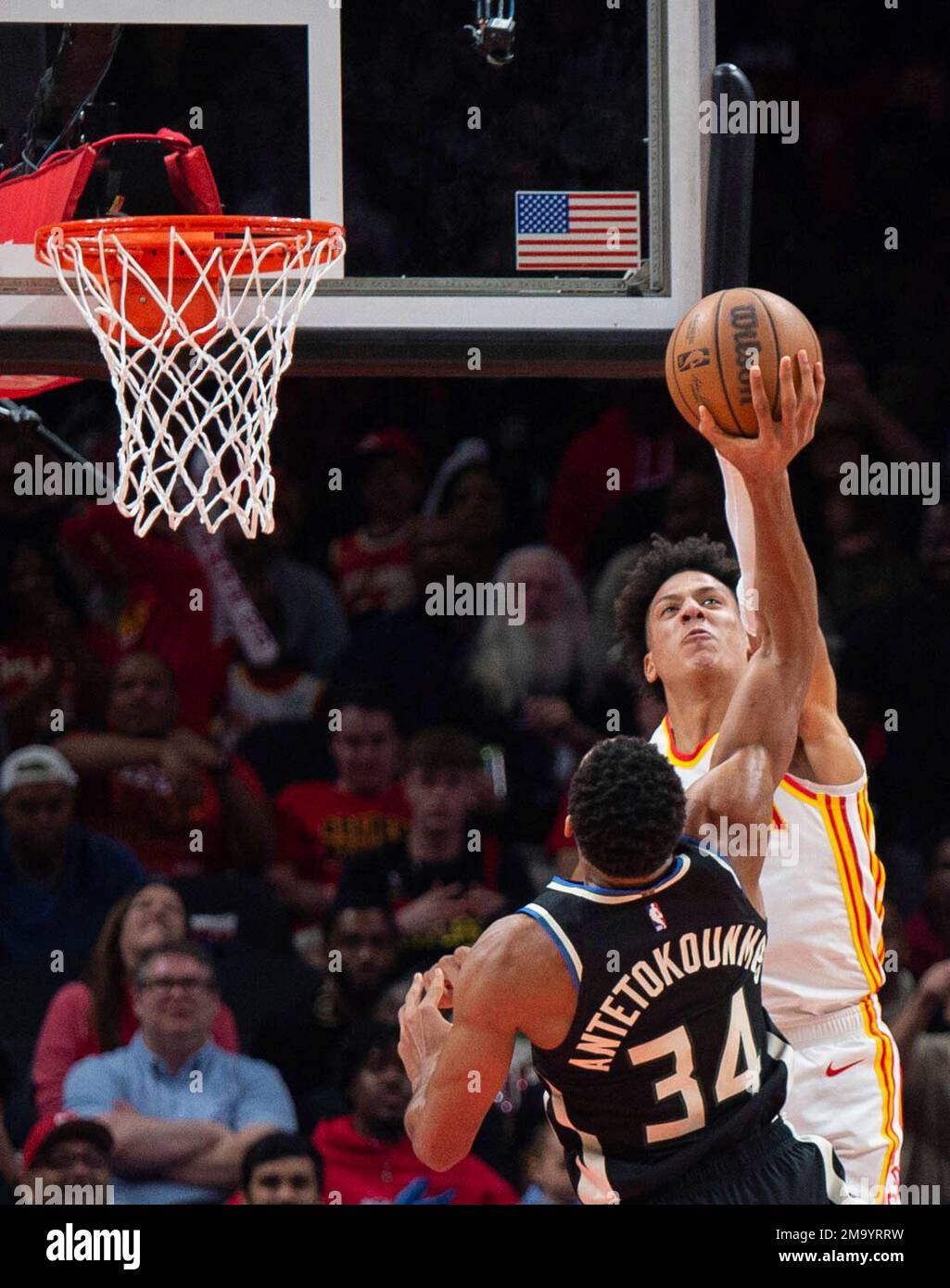 Atlanta Hawks' forward Jalen Johnson blocks Milwaukee Bucks' forward ...