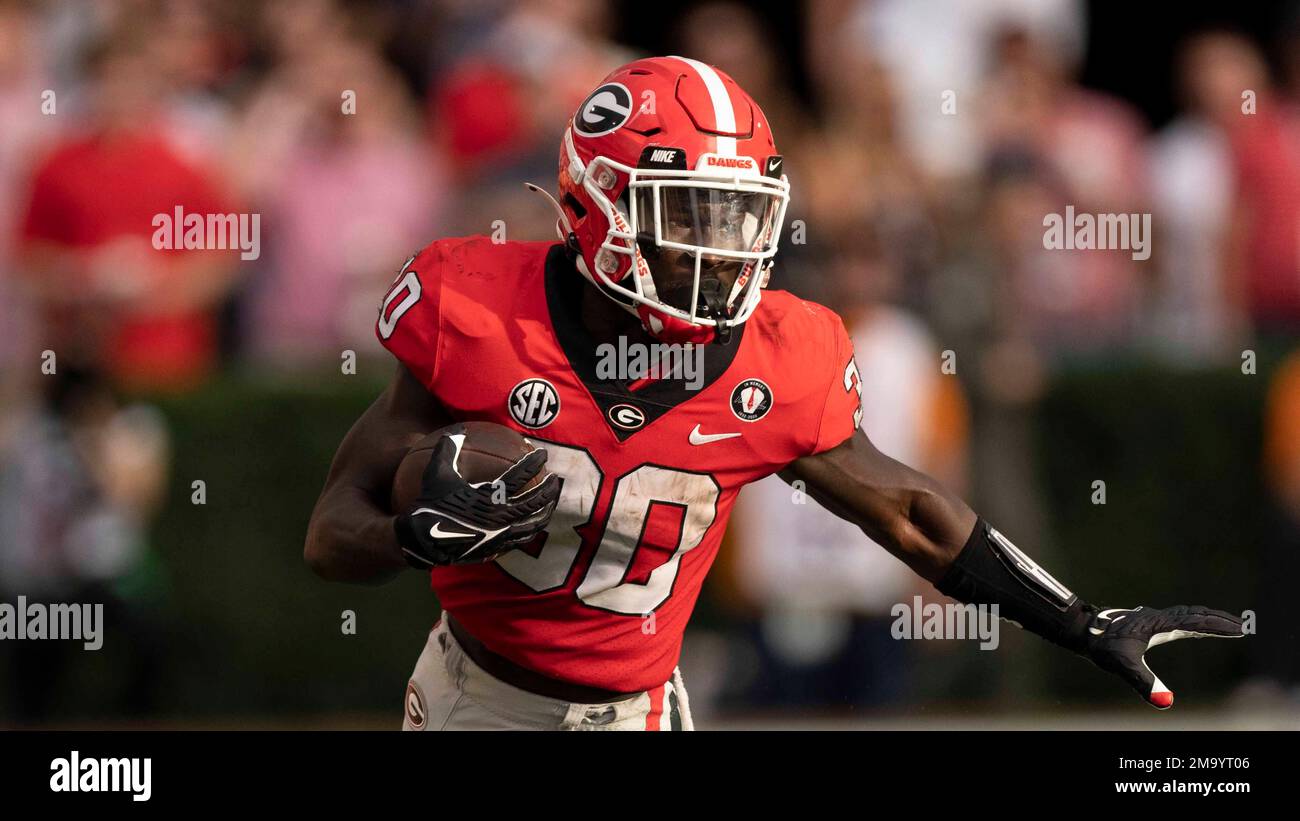 Georgia running back Daijun Edwards (30) runs after making a catch ...