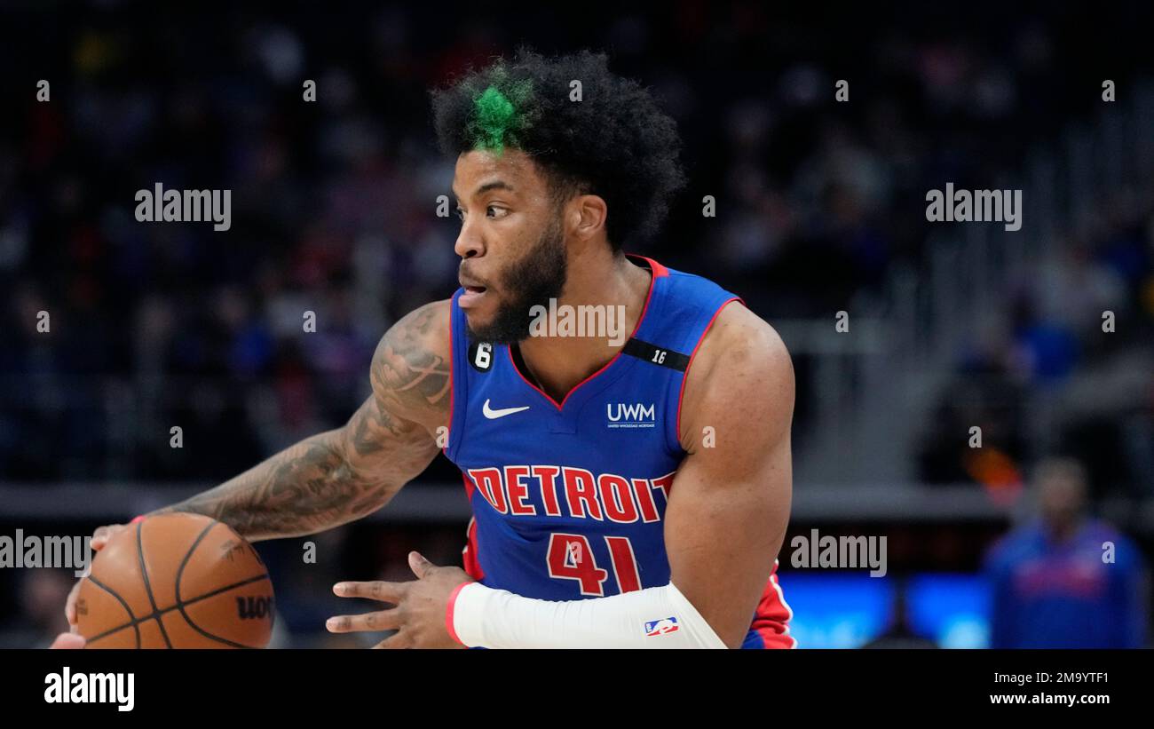 Detroit Pistons forward Saddiq Bey plays during the second half of an ...
